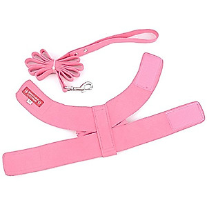SELMAI Small Pet Dog Cat Bling Rhinestone Harness and Leash Set Bow Girls Soft Ultra Suede Leather, Adjustable/No Pull Pink L