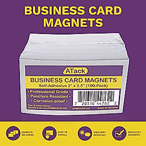 ATack Self-adhesive Business Card Magnets with Adhesive Backing, Pack of 100, Weatherproof Peel and Stick Magnetic Business Cards