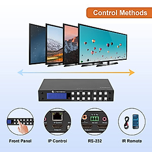 J-Tech Digital 4K 4x4 HDMI Matrix Switch HDMI2.0 4K 60Hz 4:4:4 HDR Compatible with Dolby Vision, with Audio Outputs, Display Panel, Web GUI Control, J-Tech Digital Control App [JTECH-4KM44A]
