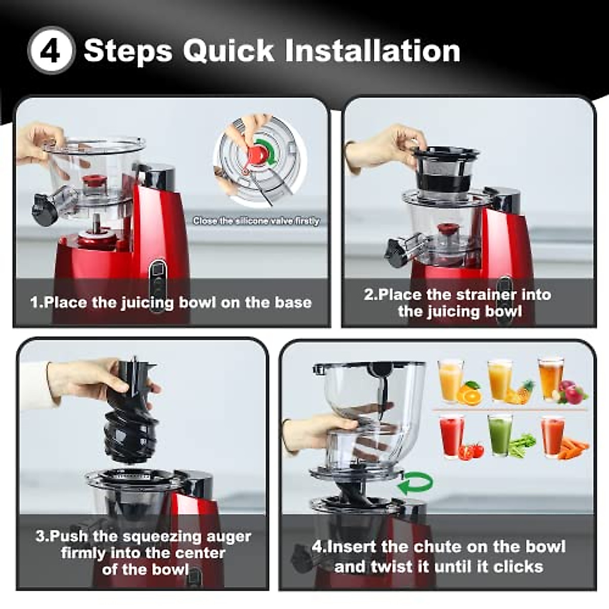 LynTorin Cold Press Juicer Machine, Slow Juicer Cold Press with 3.2" Wide Feed Chute, 200W Slow Masticating Juicer Machine for Vegetable and Fruit, Juicer Machine for Home Use with Brush, Easy to Clean