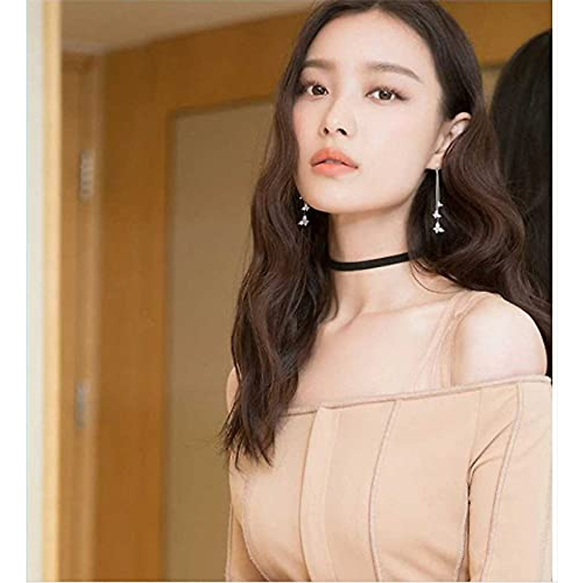 Crystal Butterfly Pendant Tassel Earrings Long Zircon Butterfly Drop Dangle Earrings Jewelry for Women Butterfly Earring (Silvr)