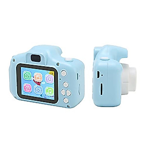 Kids Digital Camera Multi Mode Filter Front Rear 8MP Cute Toddler Camera with Lanyard 32G Memory Card Blue USB Line User Manual for Travel Use