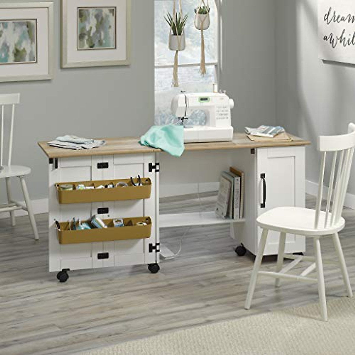 Sauder Miscellaneous Craft Cart, L: 39.29" x W: 19.49" x H: 28.54", Soft White finish
