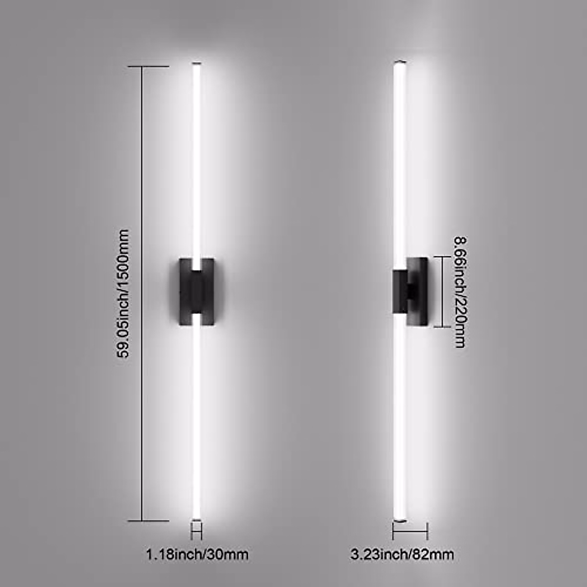 Ralbay 59inch Matte Black Vanity Light Bar Matte Black Bathroom Wall Mounted Lighting Fixtures Over Long Mirror 42W 5500K White Light