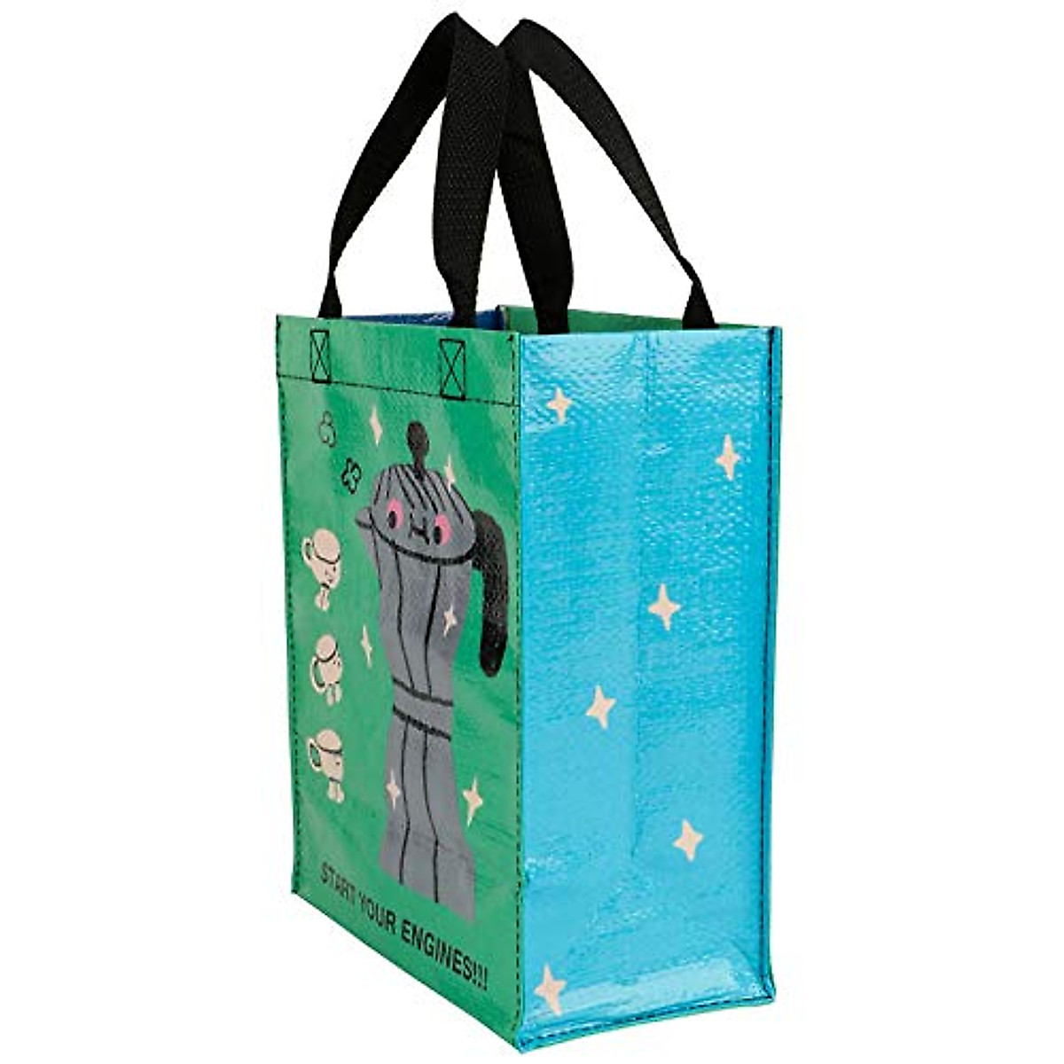 Blue Q Handy Tote ~ Start Your Engines Coffee Lovers!!! Reusable lunch bag, little tote, gift bag, sturdy and easy to clean, made from 95% recycled material, 10" h x 8.5" w x 4.5" d
