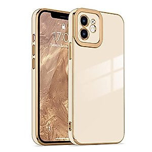 Lafunda Compatible for iPhone 11 case,Plating Cases for Women Girls Luxury Cute Electroplated Golden Edge,Shockproof TPU Bumper with Silicone Camera Protective Phone Cover for iPhone 11 White