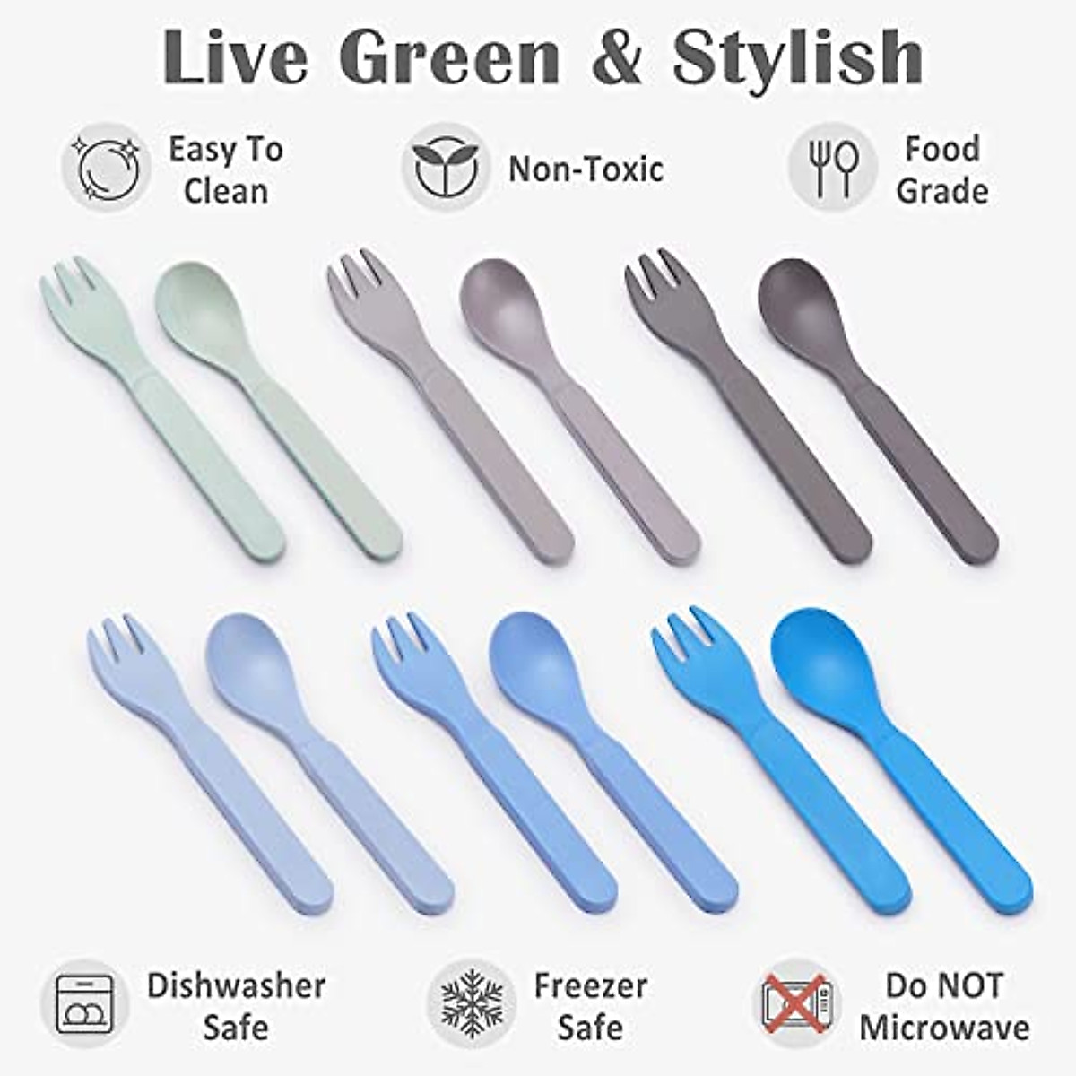 12pcs Bamboo Kids Spoons & Forks for Baby Feeding, Toddler Spoons & Forks Set, ableware for Baby Toddler Kids Bamboo Toddler Dishes & Dinnerware Sets