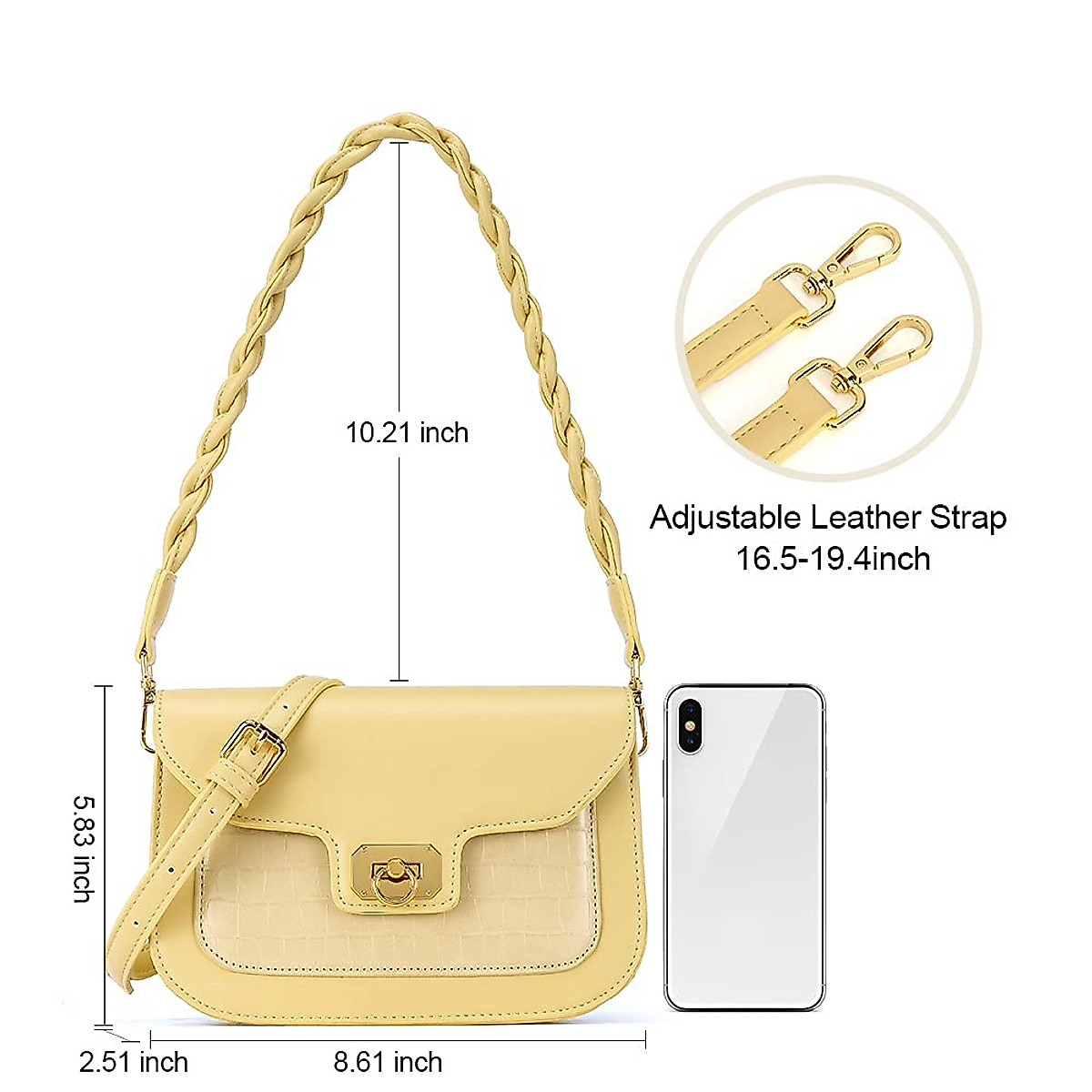 CLUCI Crossbody Bag For Women Designer Fashion Travel Purse Ladies Small Adjustable Leather Shoulder Handbag Yellow