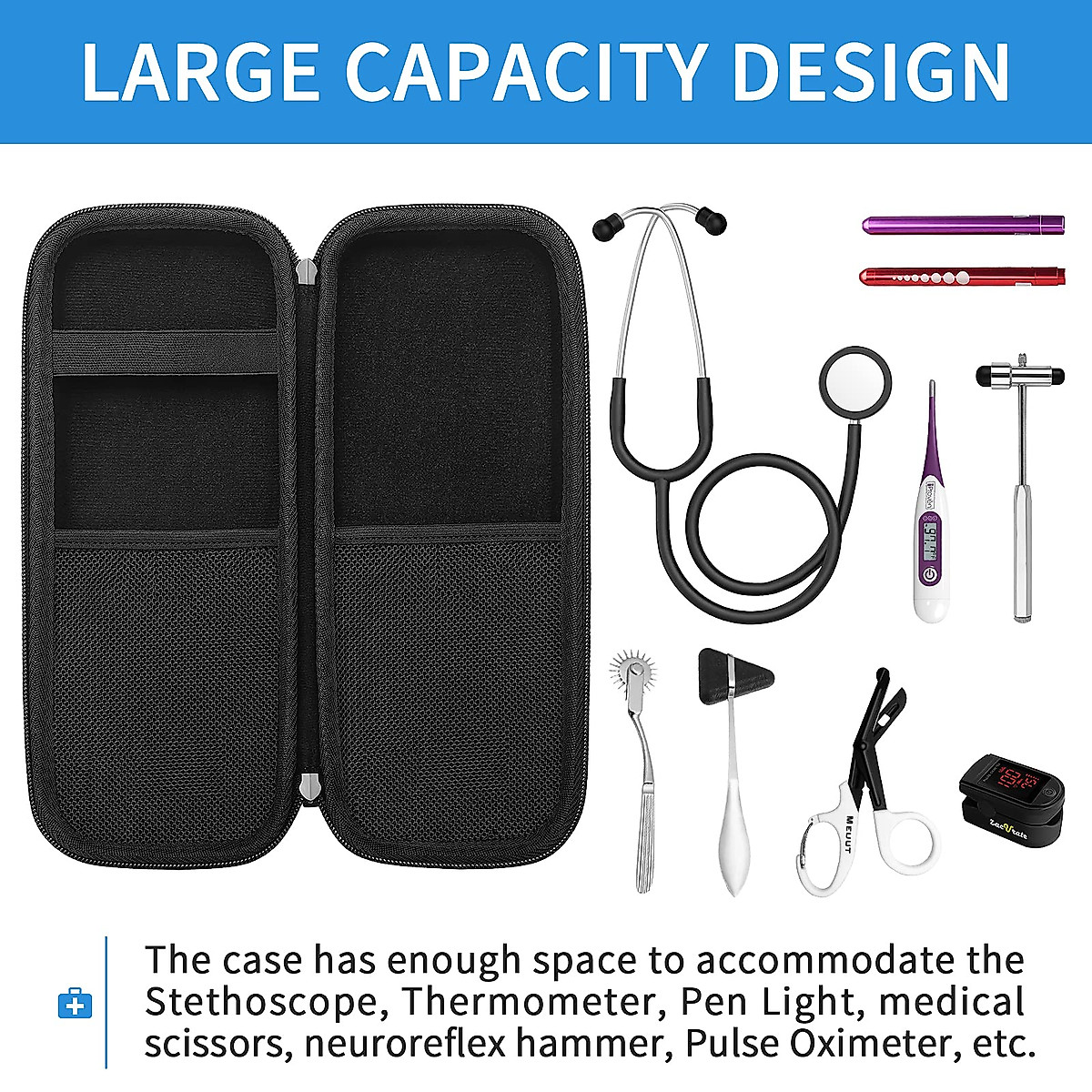 YINKE Stethoscope Case for 3M Littmann Classic III/Cardiology IV/Lightweight II S.E. & MDF Acoustica Stethoscope, Hard Organizer Storage Bag for Nurses and Doctors Accessory (Black)