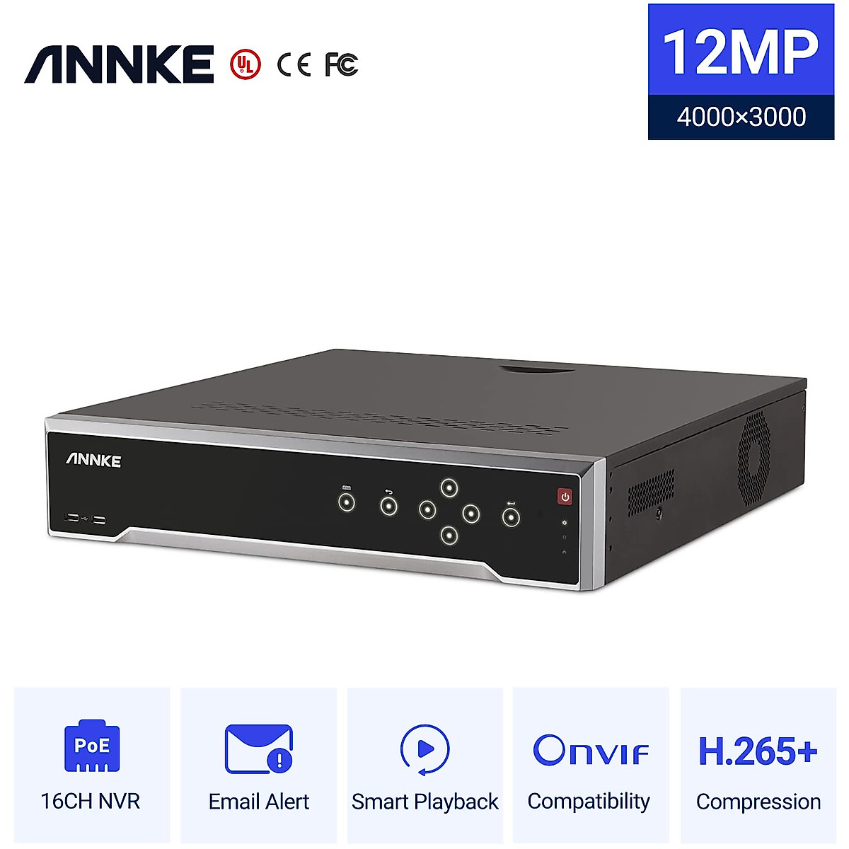 ANNKE 32 Channel 12MP PoE Network Video Recorder for PoE Security Camera, H.265+ NVR w/ 16 Ports PoE Recording, Customized Motion Areas, Supports up to 4 x 12TB Hard Drive (Not Included)