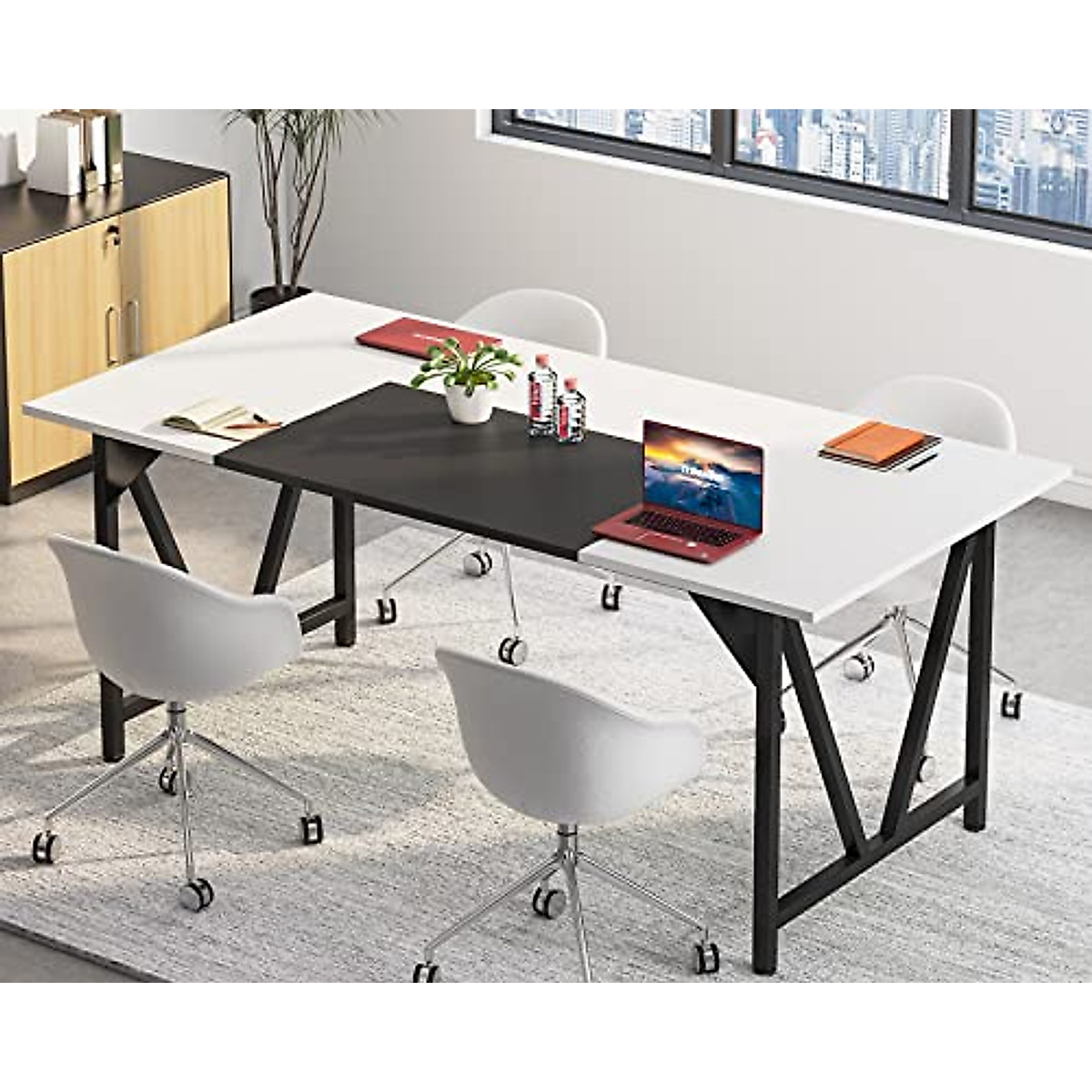 LITTLE TREE 6FT Conference Table, Modern Meeting Tables, Rectangular Training Seminar Table, Boardroom Desk with Splicing Board for Home Office