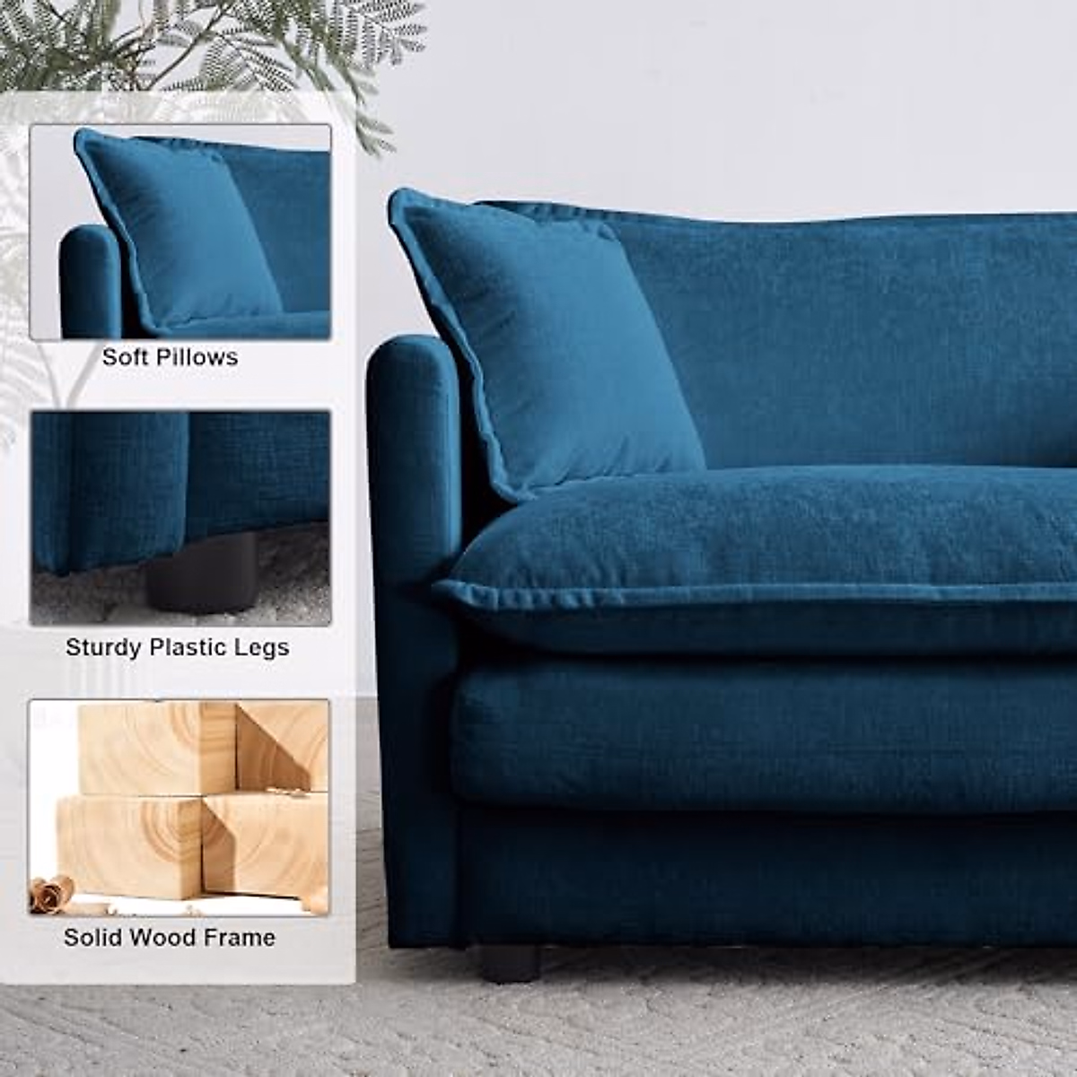 KIVENJAJA Oversized U-Shaped Modular Sectional Sofa, Modern Chenille 4-Seater Deep Seat Cloud Couch with 2 Ottomans/Chaises & 6 Pillows for Living Room Office, 146.5”W, Blue