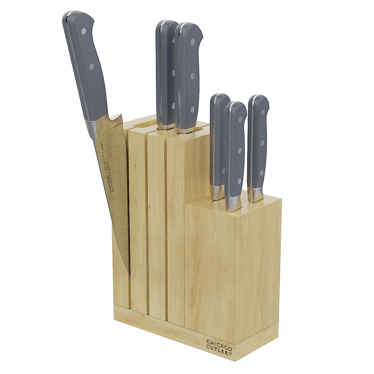 Chicago Cutlery Halsted (7-PC) Steak Knives & Wooden Block Set, Ergonomic Handles and Sharp Stainless Steel Professional Chef Cutlery Set