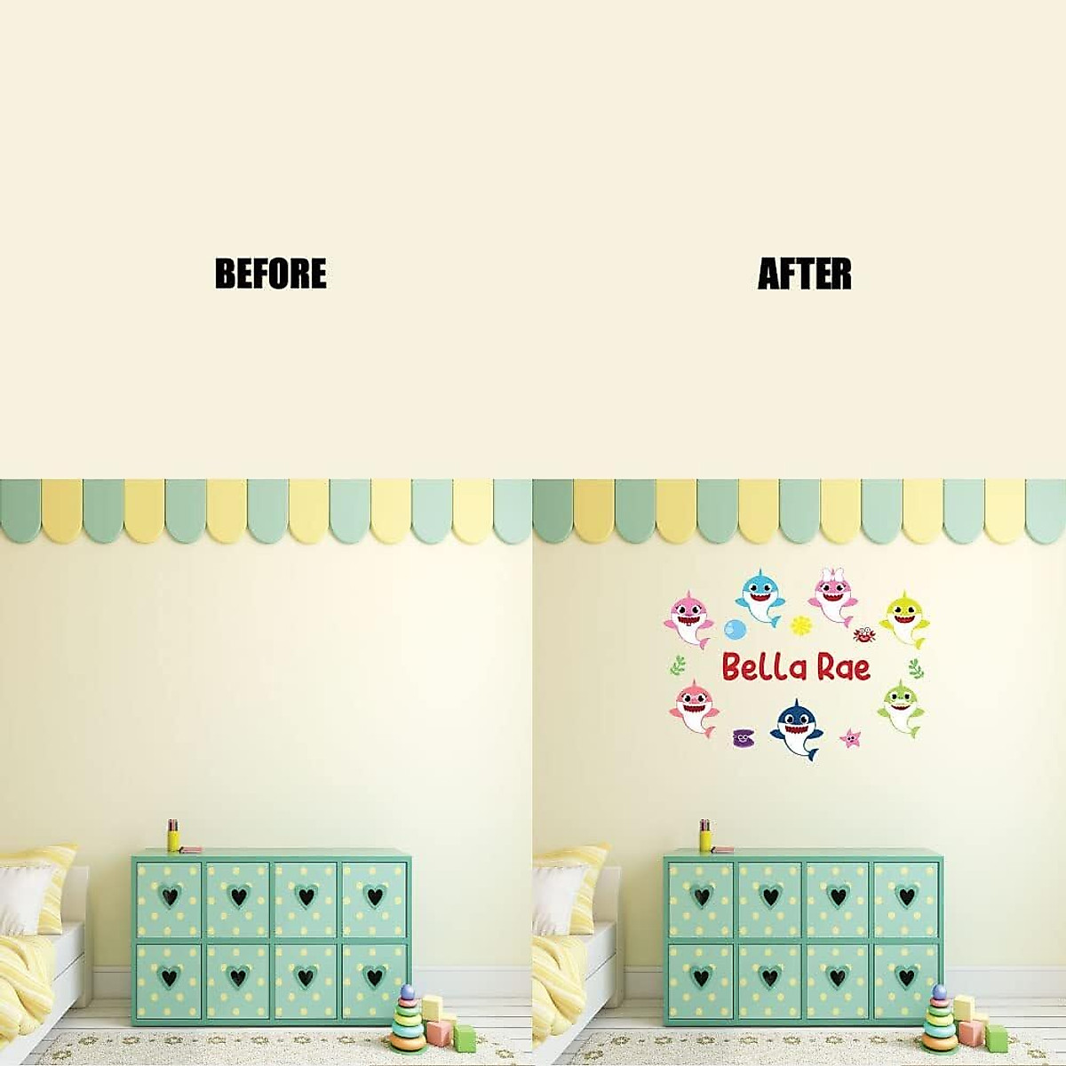 Shark Custom Name Nursery Baby Boy Wall Decal Vinyl Sticker for Kids | Home Décor | Custom Kids Room Decal | Bedside Decals