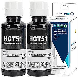 LCL Compatible Ink Bottle Replacement for HP GT51 DeskJet GT5810 5820 5811 5822 5821 118 310 311 315 318 319 410 411 418 419 (2-Pack Black)