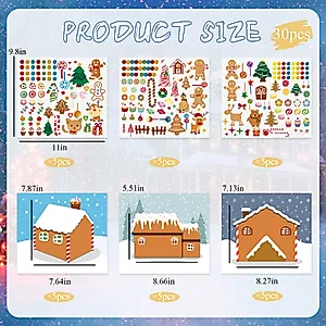 Make a Gingerbread House Stickers-30Pcs DIY Make Your Own Gingerbread House Stickers Christmas Crafts for Kids Toddlers Christmas Activities Party Game Treats Goodie Bag -15 Finished Products