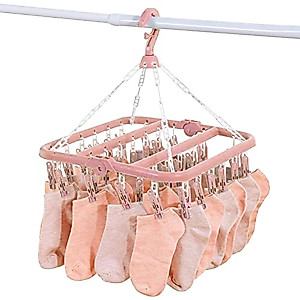 2 Pack Clothes Drying Hanger with 32 Clips, Clothes Drying Rack, Foldable Laundry Clip Hanger, Underwear Hangers for Drying, Drip Drying Rack for Drying Socks Lingerie Baby Clothes Towels Bras