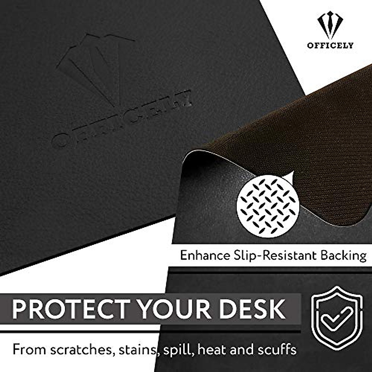 Large Leather Desk Mats for Keyboard and Mouse Pad, Anti-Skid Backing with Heat Resistant and Waterproof Surface, Responsive Desktop for Gaming, Writing, or Home Office Work (Black, 17X36)