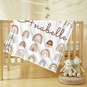 Youltar Personalized Baby Blanket with Rainbow Pattern Girl Name Custom Soft and Comfortable for Girls Newbornses sentials, Kids