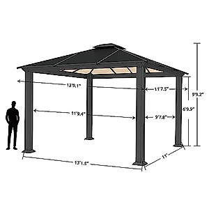 PARAGON OUTDOOR 12’ x 14’ Santa Monica Hard Top Gazebo, Black Powder-Coated Aluminum Frame Permanent Gazebo for Patio, Porch, Garden, Lawns, Parties
