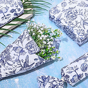 Whaline 100 Sheets Blue White Floral Tissue Paper Chinoiserie Flower Bird Gift Wrapping Paper DIY Art Craft Tissue Paper for Packaging Wedding Birthday Baby Shower, 13.7 x 19.6 Inch