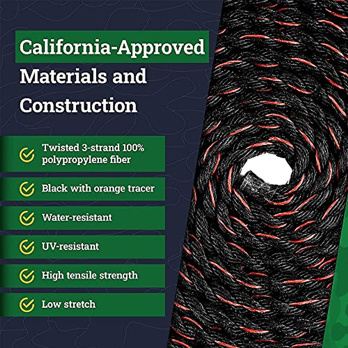 SGT KNOTS California Truck Rope - Twisted Polypropylene Rope for Cargo Straps, Tie-Downs, Gear Bundles, Boating, More (3/8" x 100ft, Black and Orange)