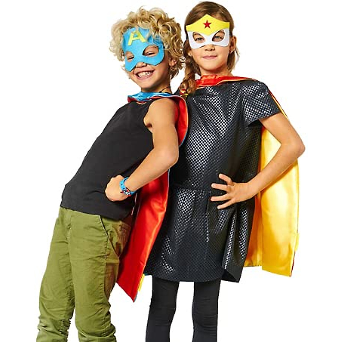 Superhero Capes and Masks for Halloween Cosplay Double Side Toy For Kids Best Gifts Yellow