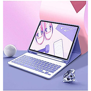 AnMengXinLing iPad Mini 6 (6th Generation) Keyboard Case with Mouse,iPad Mini 2021 Detachable Wireless Bluetooth Keyboard Pencil Holder Slim Leather Smart Cover (iPad Mini 6(8.3 inch), Purple)