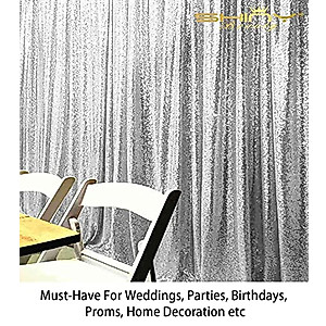 Sequin Backdrop 4x10ft Silver Sequin Curtains 2 Panels Wedding Drapes Glitter Backdrop Curtains for Parties Photography Background (4FTx10FTx2PC, Silver)