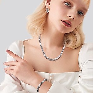 ORAZIO Stainless Steel Byzantine Chain Necklace Bracelet Earrings for Women Jewelry Set