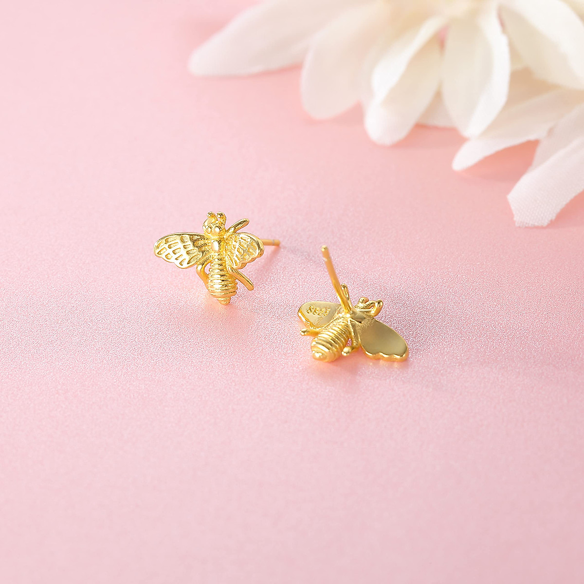 SLUYNZ 925 Sterling Silver Bee Earrings Studs for Women Teen Girls Cute Bumble Bee Earrings (Gold)