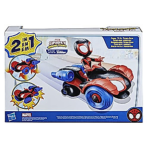 Spidey and His Amazing Friends Marvel Spidey and His Amazing Friends Change 'N Go Techno-Racer Vehicle and Miles Morales: Spider-Man 4-inch Action Figure,for Kids Ages 3 and Up,Black
