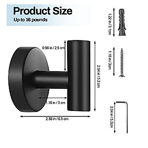 Kruodop Towel Hooks for Bathroom,4 Packs Wall Mount Towel Holder,Black Matte Wall Robe Hook,Stainless Steel Heavy Duty Door Hanger Towel Hook for Kitchen, Bedroom,Hotel,Pool,Coats and Keys