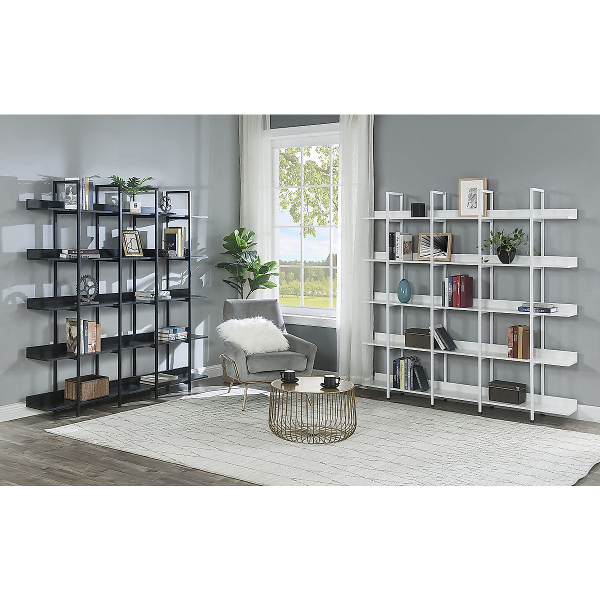 Harper & Bright Designs 5 Tier Bookcase Home Office Open Bookshelf, Vintage Industrial Style Shelf, MDF Board, White Metal Frame, Oak