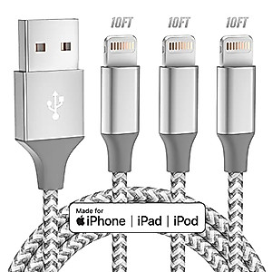 Bkayp iPhone Charger,3Pack 10FT [MFi Certified] Lightning Cable Lightning to USB Compatible iPhone 12/11 Pro/11/XS MAX/XR/8/7/6s/6/plus,iPad Pro/Air/Mini - GreyWhite