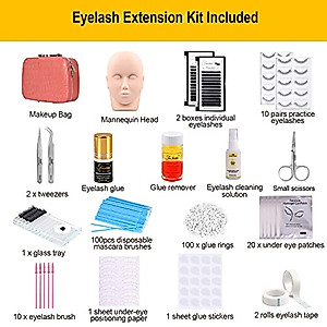 Eyelash Extension Kits, 17Pcs Professional Eyelash Grafting Training Tools Lashes Extension Practice Exercise Set with Mannequin Head Makeup Bag Glue Tweezers for Practice Eye Lashes Graft (17PCS)