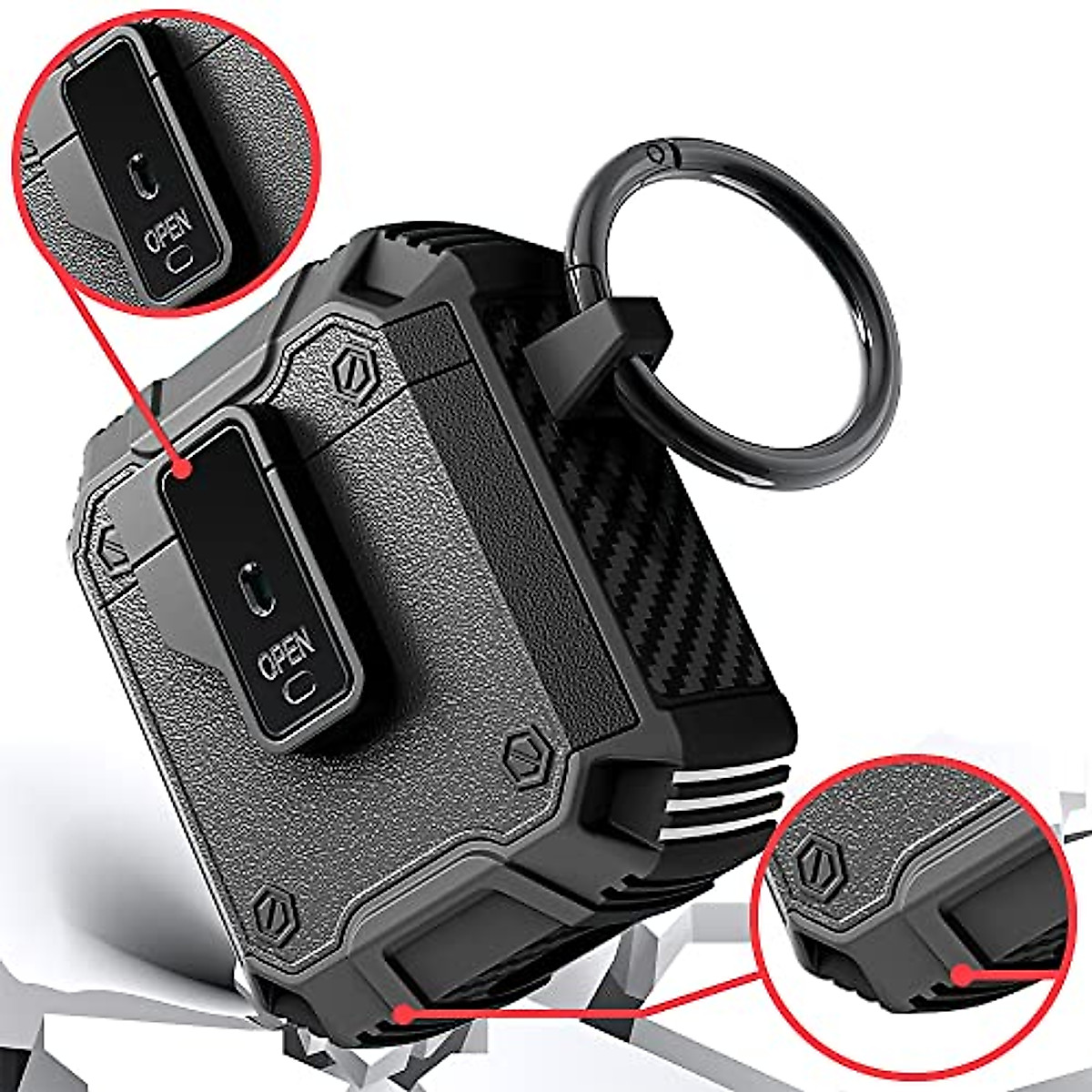 Jusy Military Case Compatible with Airpods 1&2, Rugged Protective Cover with Keychain Clip Accessories, Full Body Shockproof Heavy Duty Hard Skin Wireless Charging (Black)