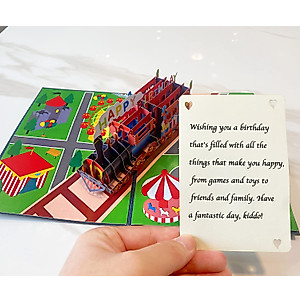 3D Music Cartoon Train Birthday Card, 3D Pop Up Birthday Greeting Cards with Music, Play Happy Birthday Music for Wife, Husband, Him, Her,Kids, Men and Women