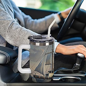 LLUTSNTH 40 Oz Vacuum Tumbler with White Handle Leakproof Insulated Tumbler Ship And Compass Stainless Steel Travel Mug with Lid And Straw Coffee Cup Cute Water Bottles Cup Holder Friendly