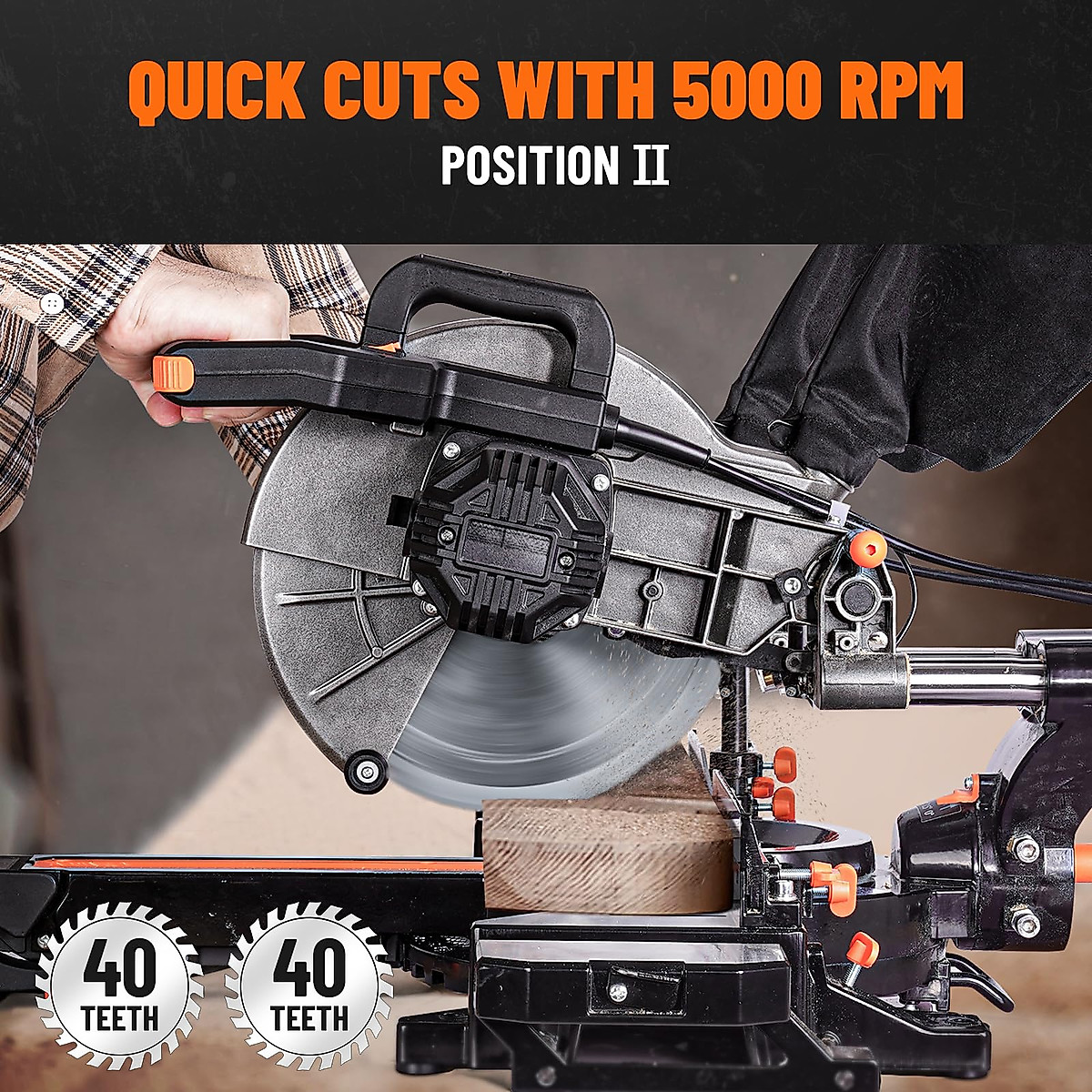 DOVAMAN 10in Sliding Miter Saw, Multi-use w/ 3 Blades, 15A Miter Saw, 4500/3200RPM, Ambidextrous Use, 0-45° Bevel Laser Cut, Max Cut 3.5x13.4in, 9 Positive Stops, for Cutting Wood, PVC or Soft Metal