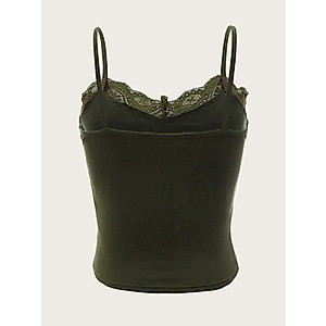 SOLY HUX Women's Y2k Gothic Lace Trim Cami Crop Top Sleeveless Sexy Tank Tops Camisole Clubwear Outfit Solid Green S