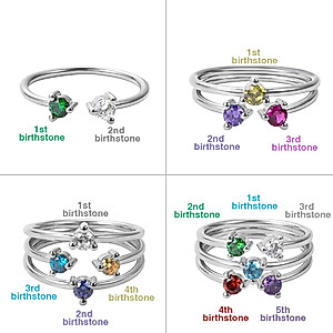 Personalized Birthstone Ring for Woman, Custom Sterling Silver Ring - 5 Birth Stones Rings for Mom, Mother's Day Birthday Gift