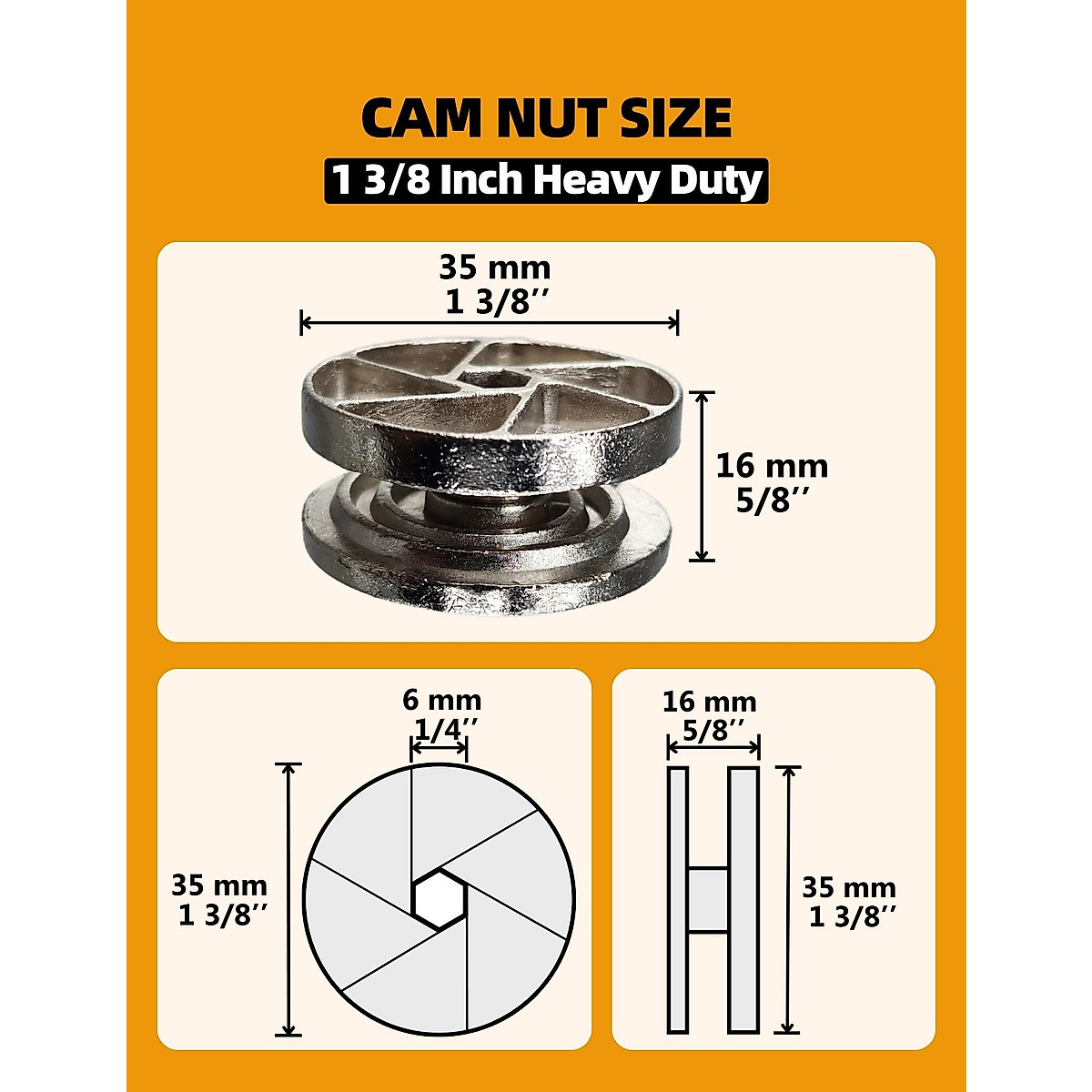 Replacement Heavy Duty Cam Wheel Locks Compatible with IKEA 114670 as Bed Frame Parts for MALM, BRIMNES, BIRKELAND & More (4, 35mm)