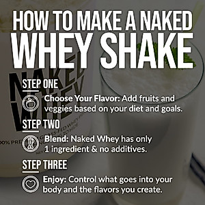 NAKED nutrition Naked Whey 1Lb - Only 1 Ingredient, Grass Fed Whey Protein Powder, Undenatured, No Gmos, No Soy, Gluten Free, Stimulate Growth, Enhance Recovery - 15 Servings