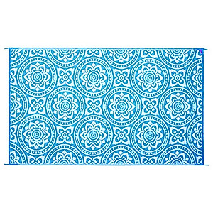 Stylish Camping 255083 5-feet by 8-feet Reversible Mat, Plastic Straw Rug, Large Floor Mat for Outdoors, RV, Patio, Backyard, Picnic, Beach, Camping - Leaf Mat (Turquoise/White)