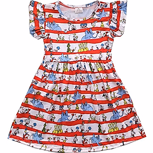 Baby Girl Spring Summer Cat in The Hat Red White Stripe Children Pearl Flutter Sleeve Boutique Dress (7T)