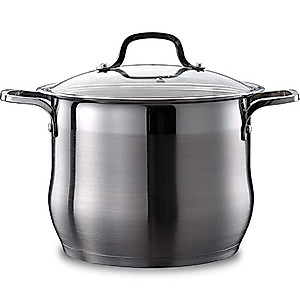 Stainless Steel Stockpot 9.1Qt Mirror Polished Soup Pot with Glass Lid，Pasta Pot with Interior Measurement Markings，Cooking Pots Compatible with All Heat Sources，Easy Clean & Dishwasher Safe