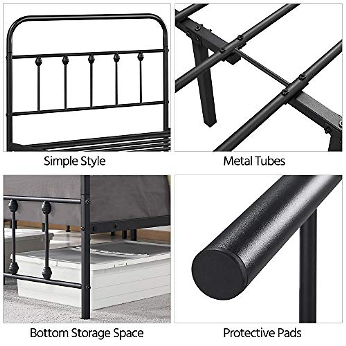 Yaheetech Classic Metal Platform Bed Frame Mattress Foundation with Victorian Style Iron-Art Headboard/Footboard/Under Bed Storage/No Box Spring Needed/Twin Size Black