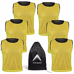 Athllete Reversible Pinnies (Set of 6 + Free Carry Bag) Basketball Soccer Training Vest Team Scrimmage Practice Jersey (Golden Yellow/Black 6 Jerseys, XX-Large)