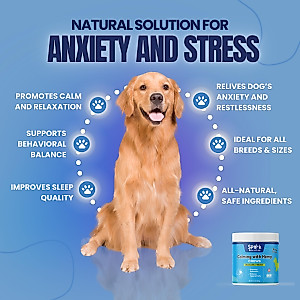 Spark NutriLab Calming Chews for Dogs - 120 Count Soft Chews for Anxiety Relief with Hemp, Chamomile & Valerian - Duck Flavor, Natural Ingredients for Stress, Barking & Separation - for All Dog Sizes